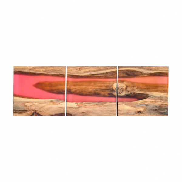 Handcrafted Acacia Wood Wall Panel with Translucent Red Resin Accent ...
