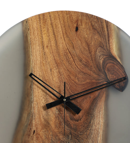 Tinted Grey Resin Wall Clock – Acacia Wood Masterpiece with Modern Cha ...