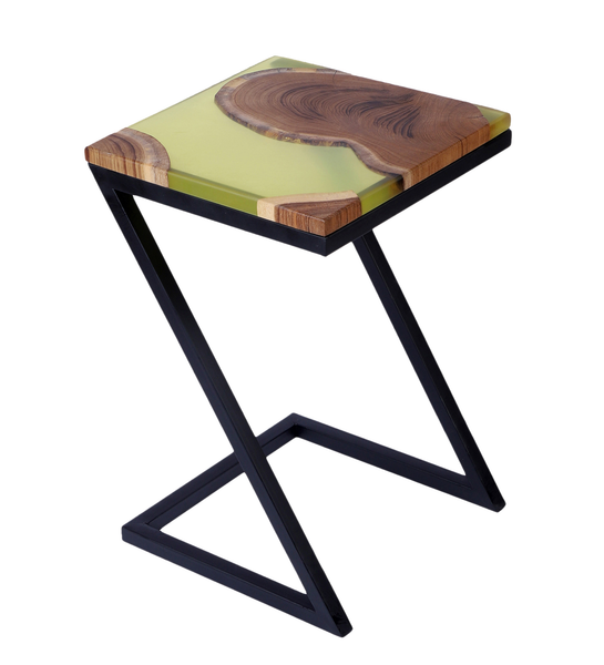Epoxy Solid Wood End Table – Teak Wood with Lemon Resin Finish – Wewood
